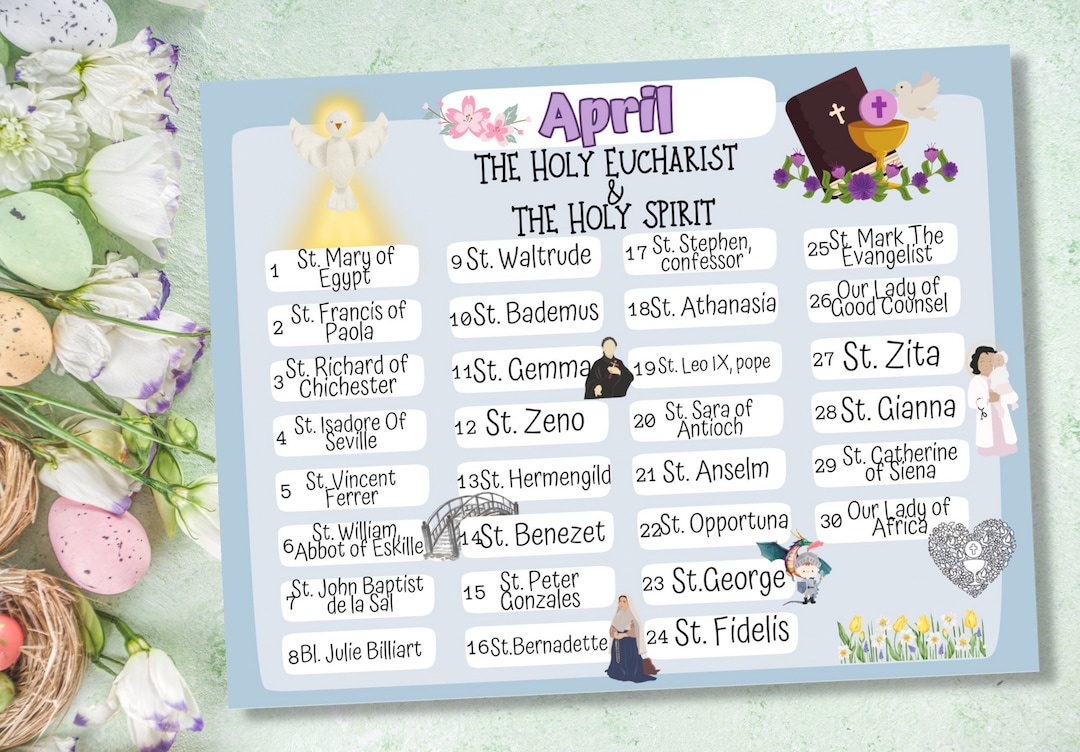 April Saints Feast Day Printable Calendar- Saint Bernadette, St. George ...