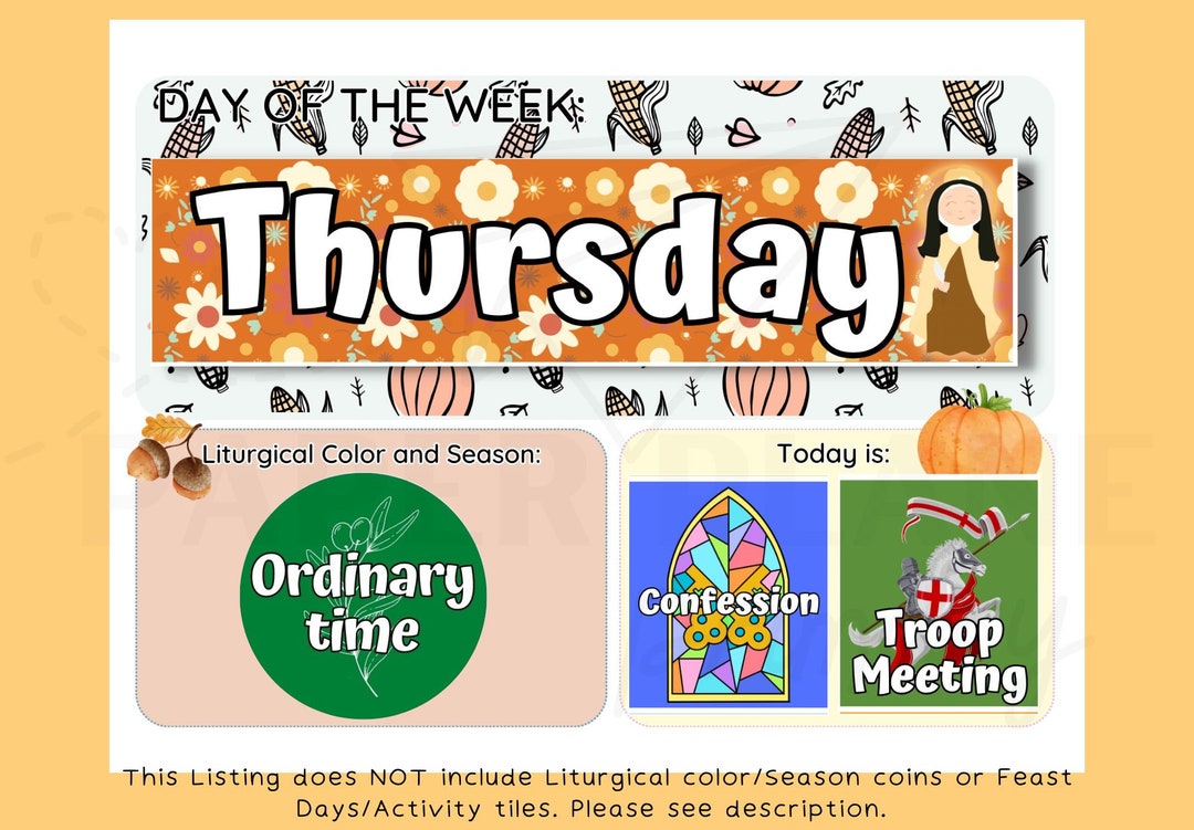 FALL ADD ON Catholic Perpetual Calendar Printable | Days of the Week ...