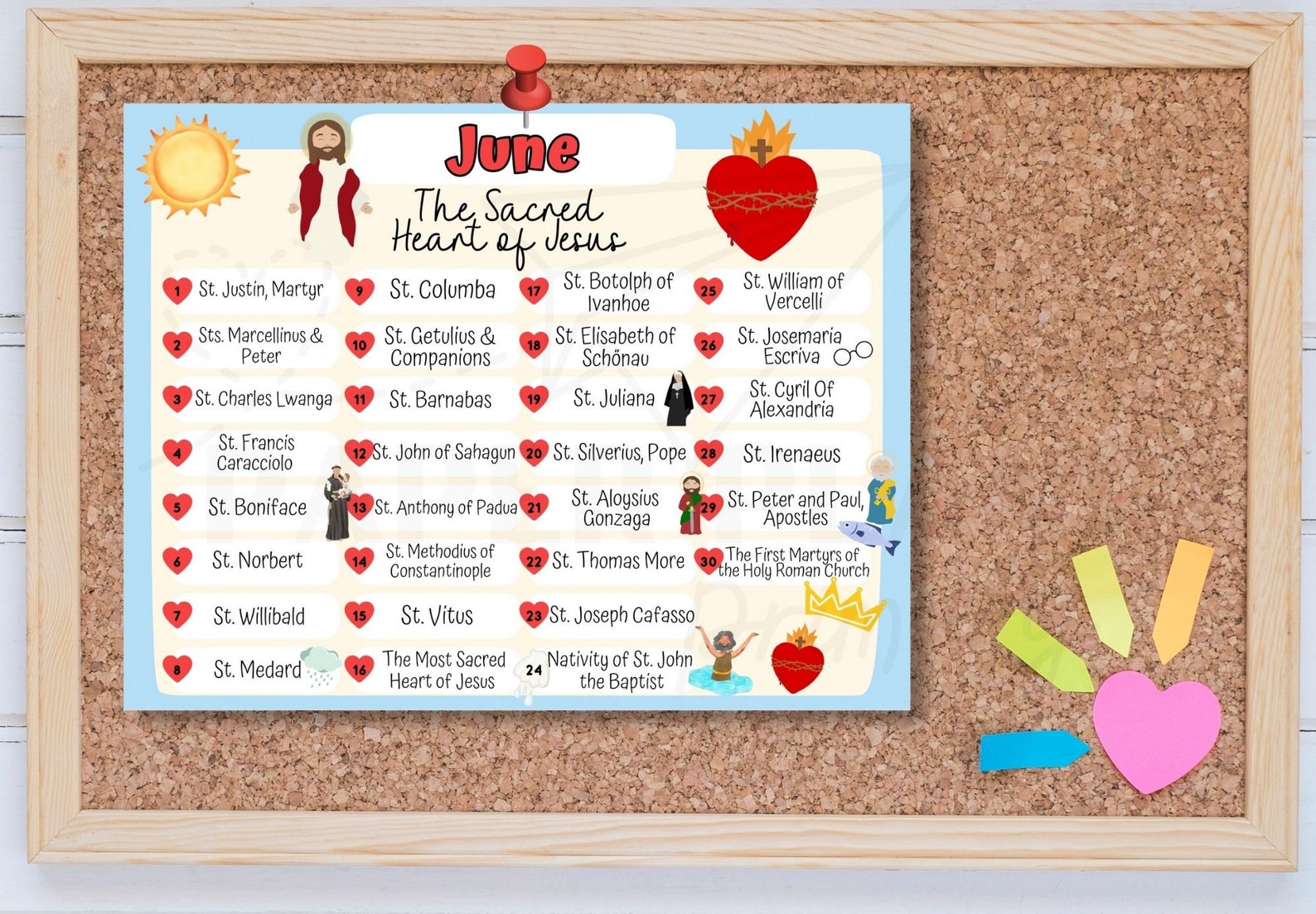June Saints Feast Day Printable Calendar | Sacred Heart Print | St ...