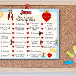 June Saints Feast Day Printable Calendar | Sacred Heart Print | St ...