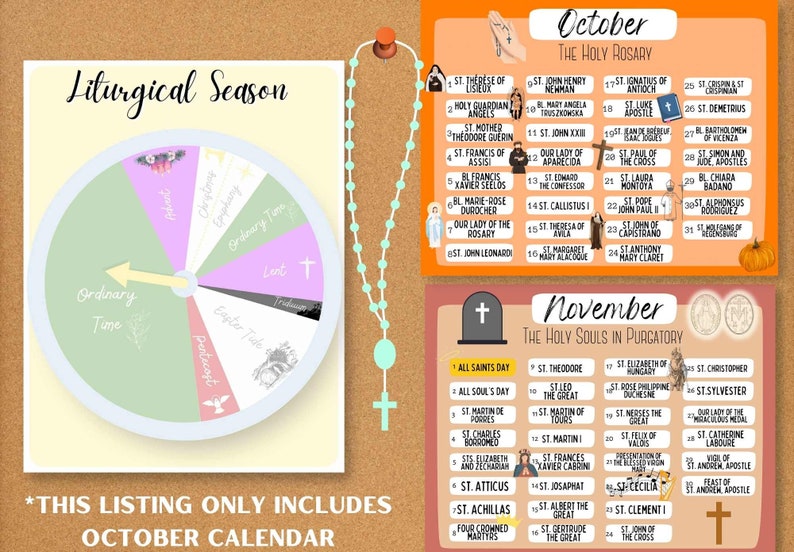 October Saints Feast Day Calendar / Printable Catholic Liturgical ...