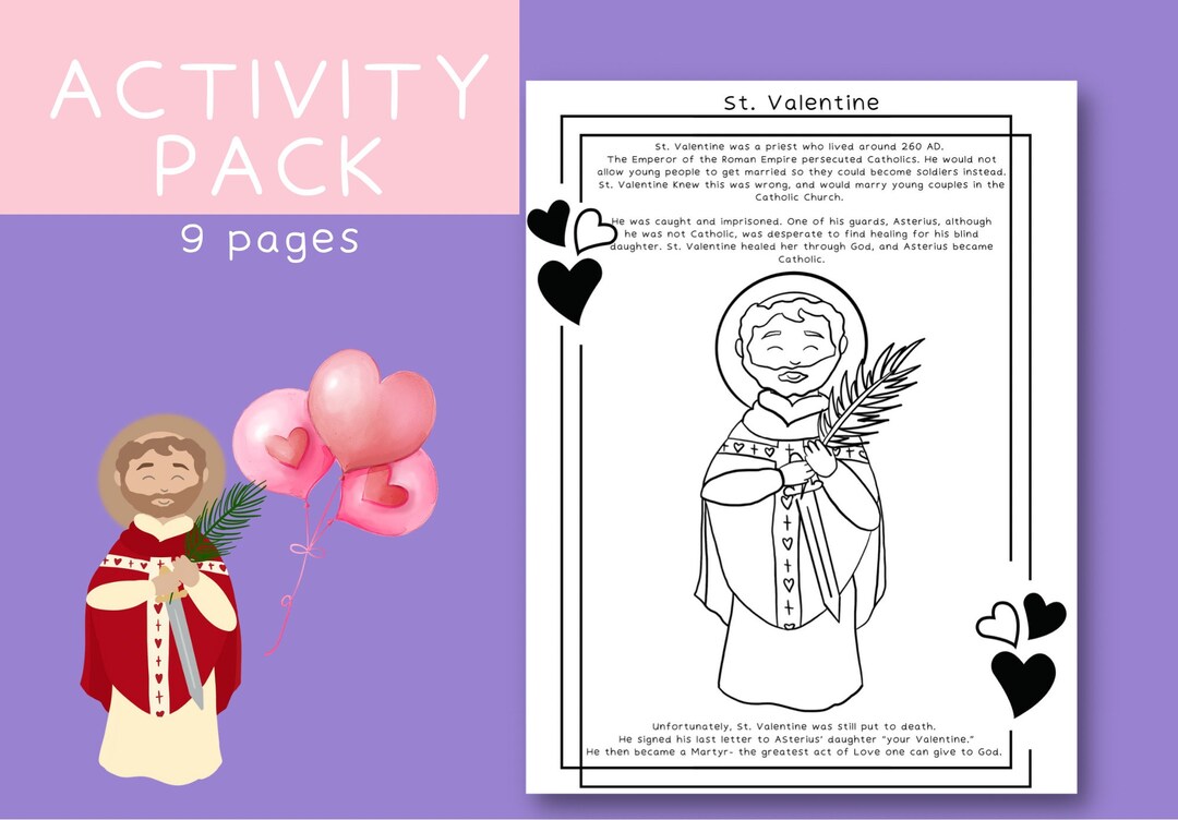 Saint Valentine Catholic Printable Activity Sheet. Digital Catholic ...
