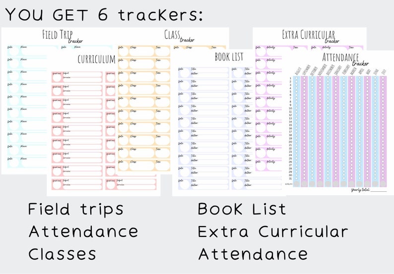 Portfolio Homeschool Printable / Field Trip Tracker / Attendance ...