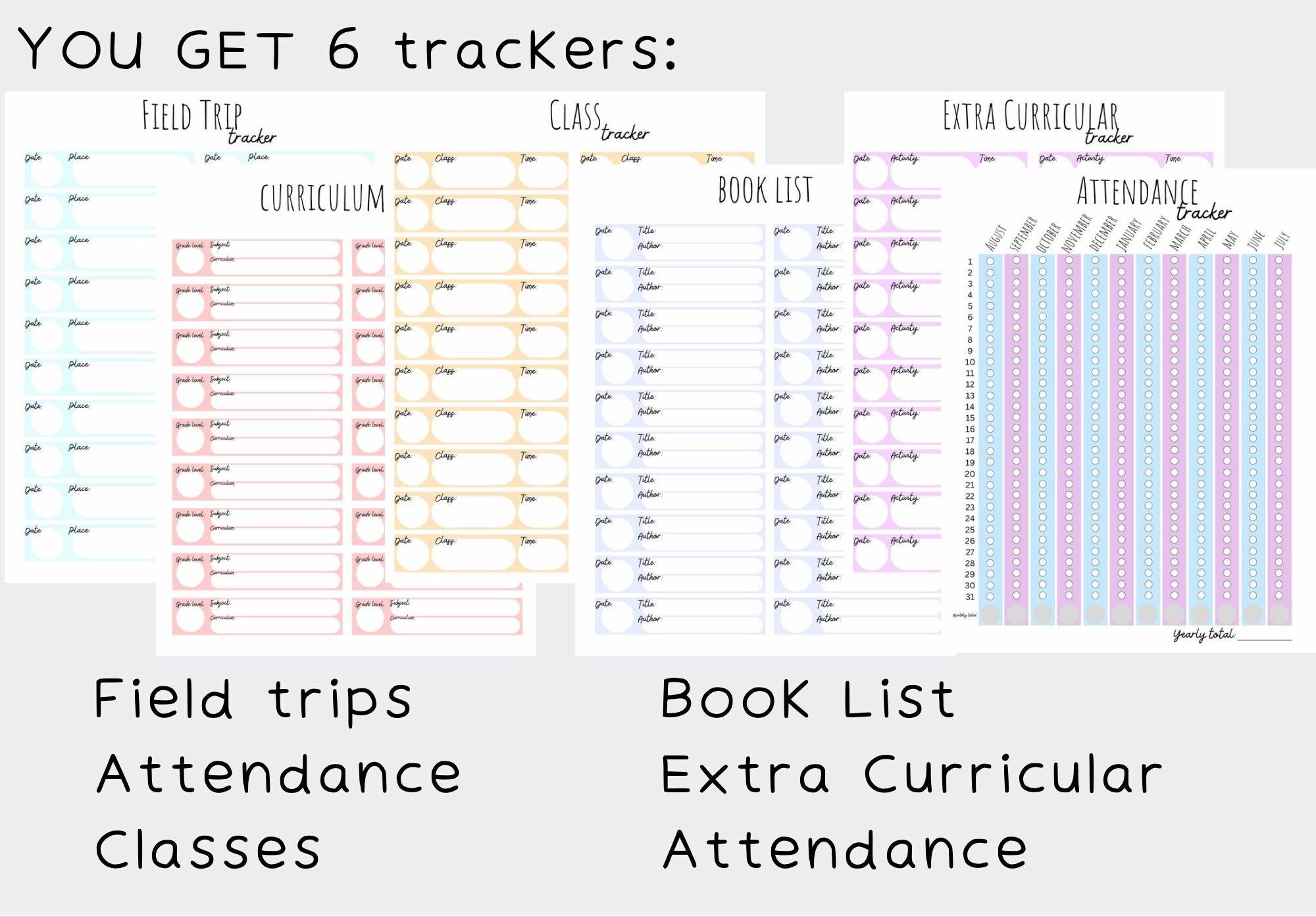 Portfolio Homeschool Printable / Field Trip Tracker / Attendance ...