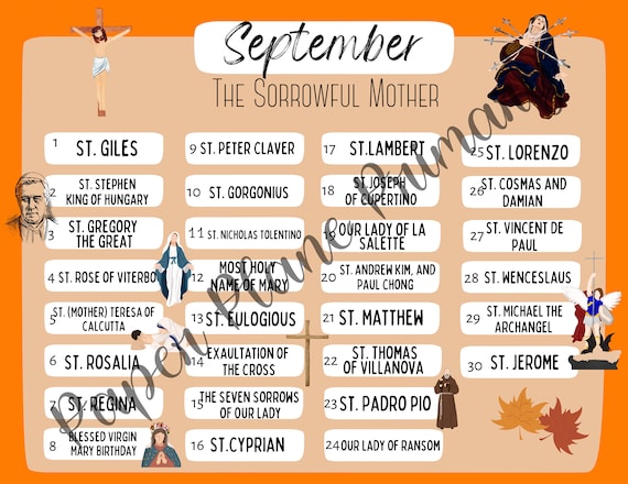 September Saints Feast Day Printable Calendar St. Michael - Etsy