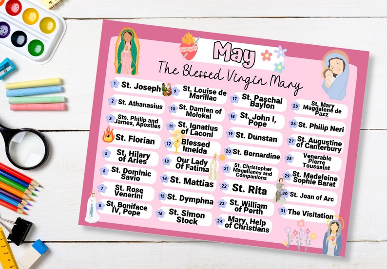 May Saints Feast Day Printable Calendar Saint Joseph - Etsy