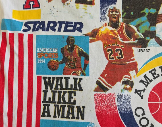 RARE Vtg 90s STARTER t shirt NBA All overprint Single… - Gem