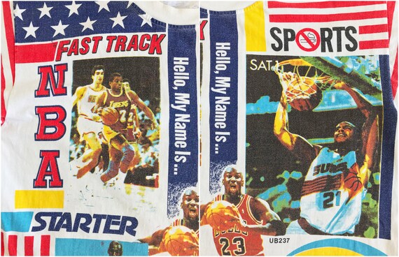 RARE Vtg 90s STARTER t shirt NBA All overprint Single… - Gem