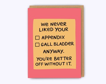 Appendix Sympathy Card Gall Bladder Card Funny Get Well - Etsy