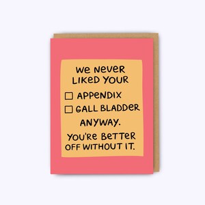 Appendix Sympathy Card Gall Bladder Card Funny Get Well - Etsy