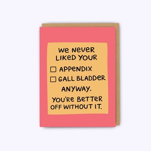 Sympathy Card Appendix Card Gall Bladder Funny Get Well - Etsy