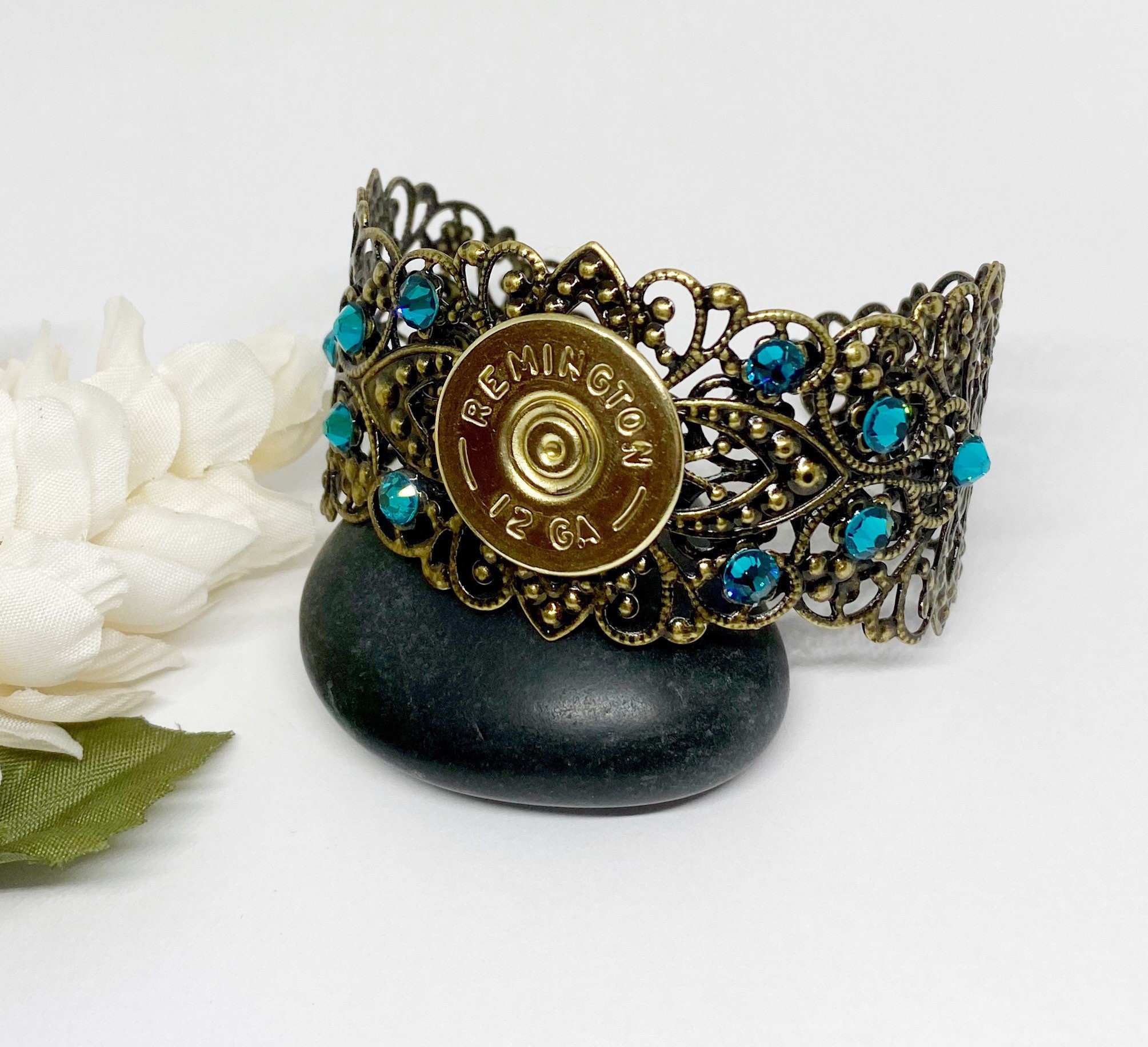 Shotgun Shell Filigree Cuff Bracelet With Genuine Birthstone | Etsy
