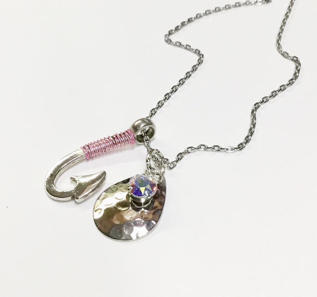 Spinner Lure & Hook Necklace With Crystal Fishing Jewelry - Etsy New ...