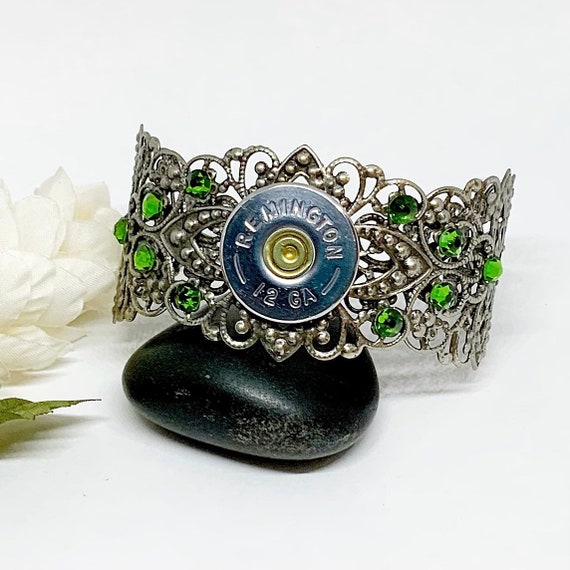 Shotgun Shell Filigree Cuff Bracelet With Genuine Birthstone | Etsy
