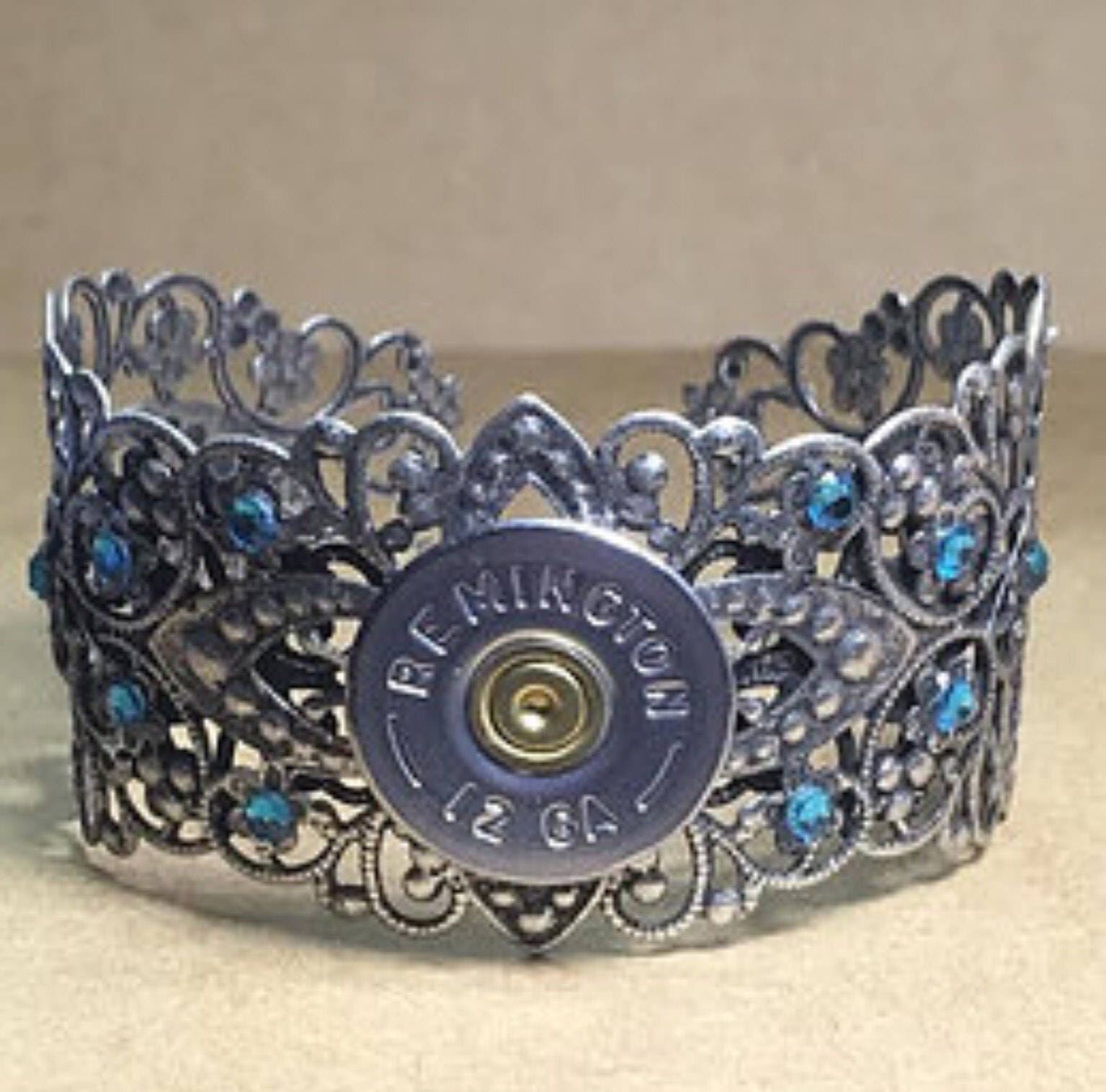 Shotgun Shell Filigree Cuff Bracelet With Genuine Birthstone | Etsy