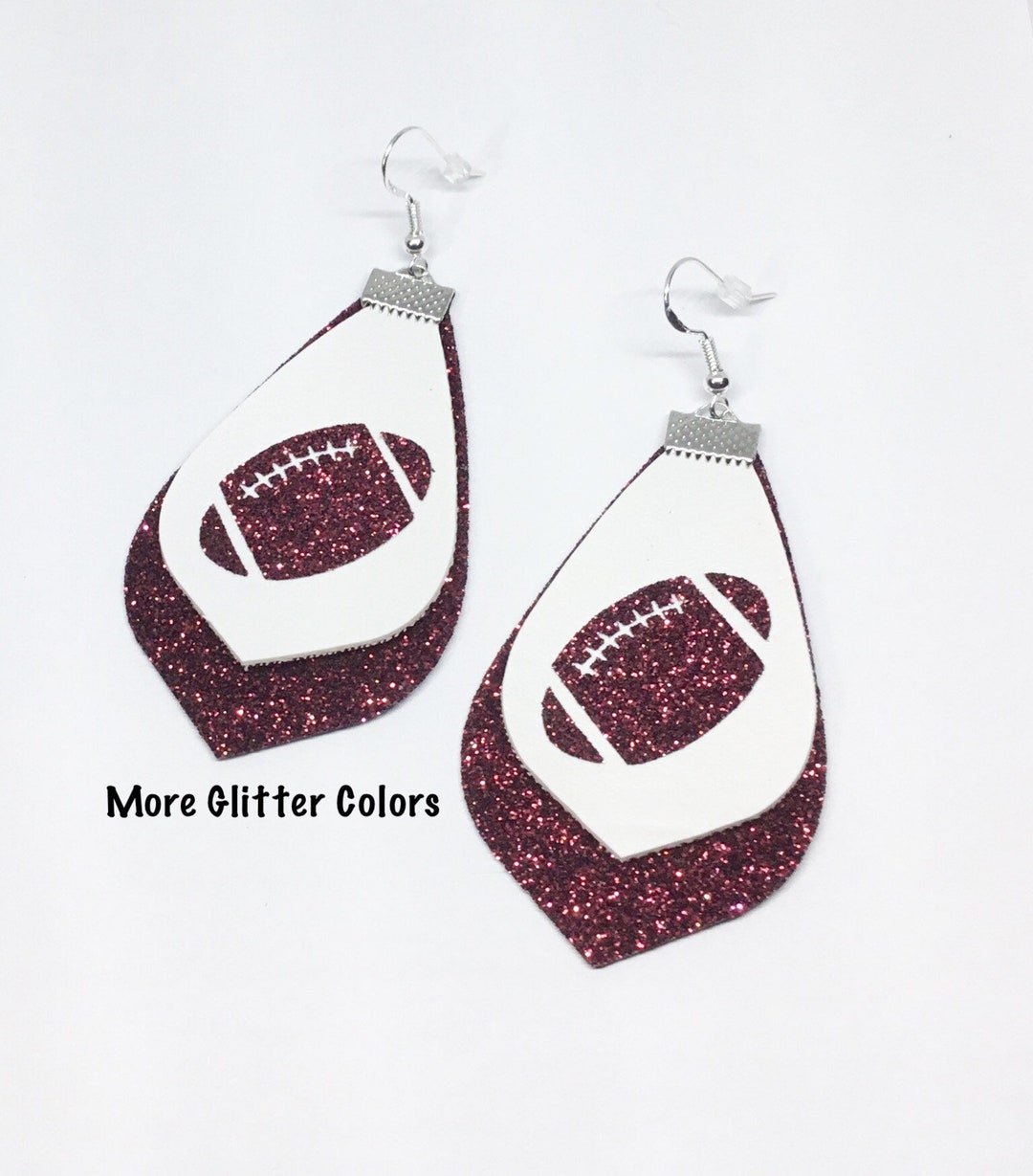 Double Glitter Faux Leather Football Earrings , Custom Team Earrings ...
