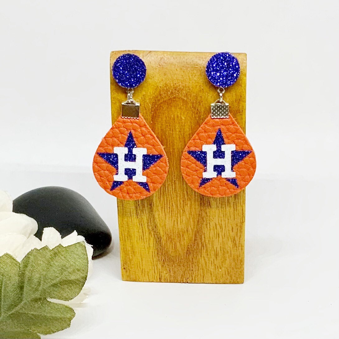 Houston Texas Star Orange Leather Glitter Baseball Stud - Etsy Australia
