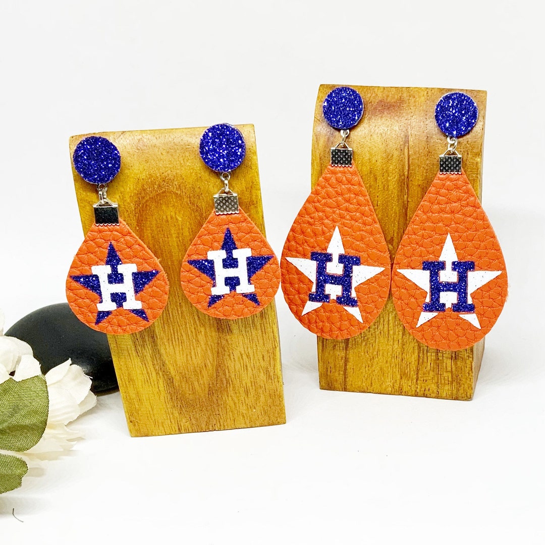 Houston Texas Star Orange Leather Glitter Baseball Stud Teardrops ...