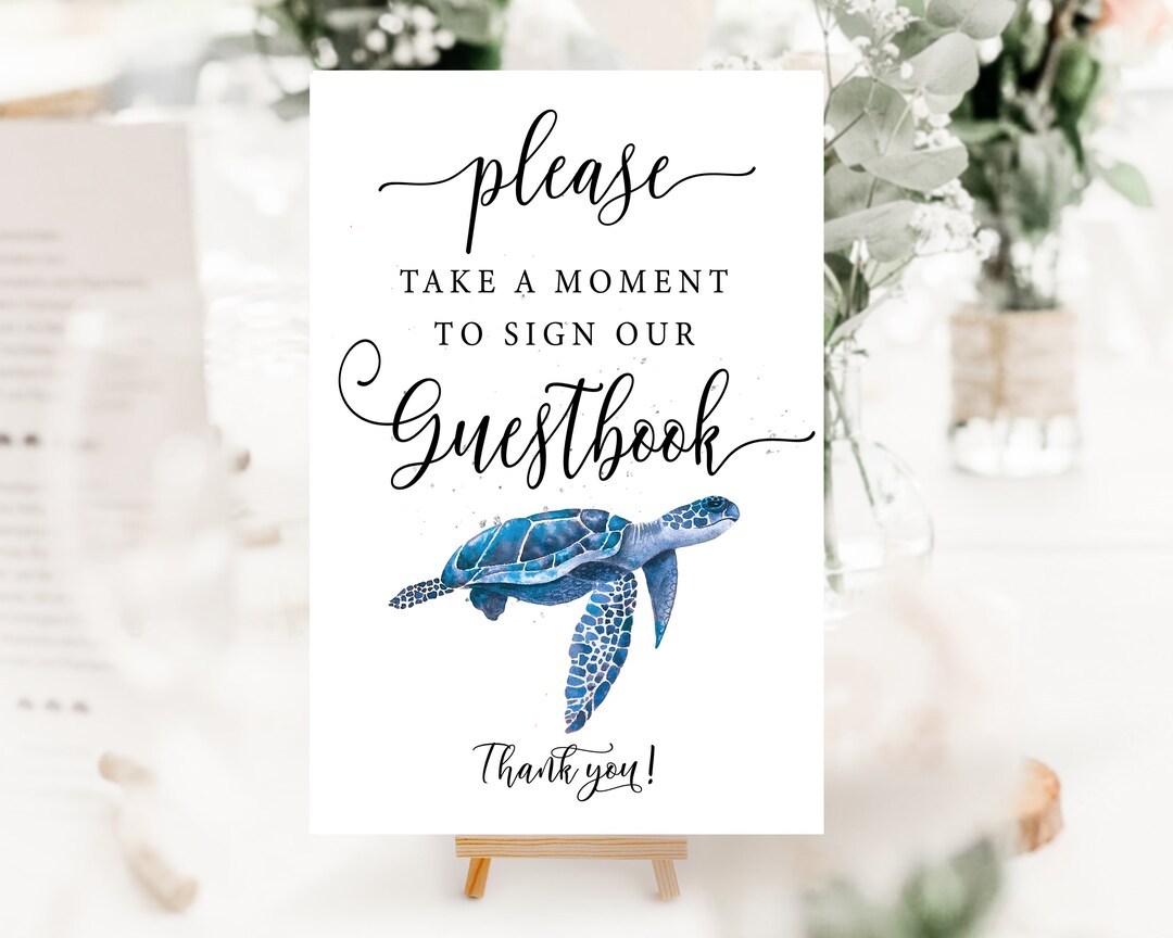 Printed Ocean Themed Wedding Table Signs Photo Guest Book, Favour Sign ...