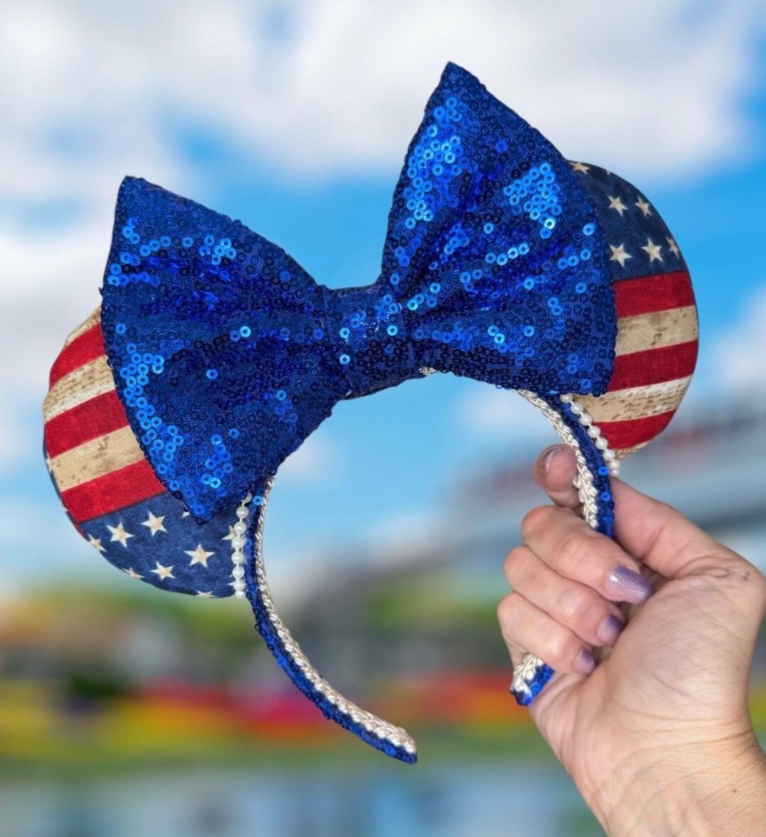 American Flag Sequin Mickey Ears: Patriotic Minnie Ear Headband - Etsy