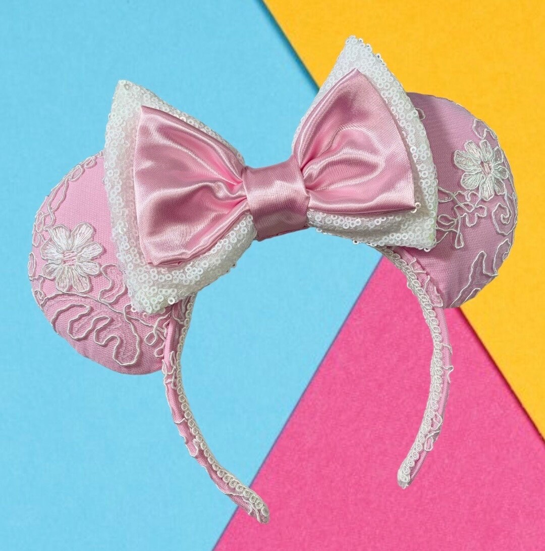 Light Pink Princess Couture Ears, Lace Mickey Ears, Flower Minnie Ears, Marie Ears, White Ears ...