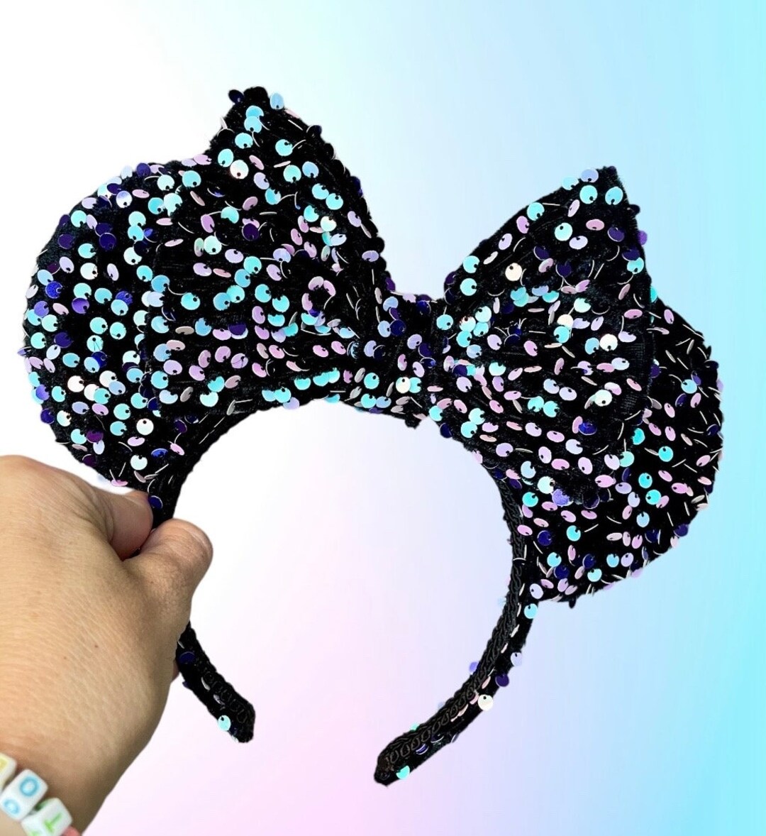 Starry Night Velvet Sequin Mouse Ears, Black Velvet Ears, Blue Sequin ...