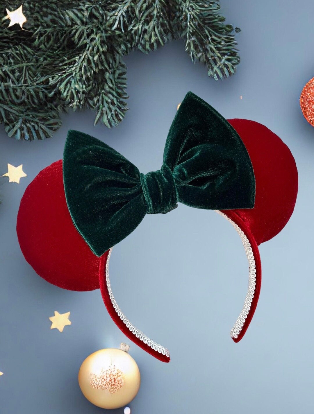 Holiday Red and Green Velvet Mickey Ears, Christmas Mickey Ears, Red ...