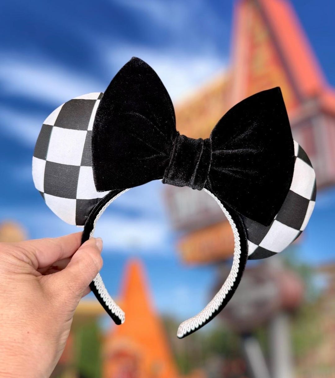 Checkered Minnie Ears, Black and White Radiator Springs Racers Mickey ...