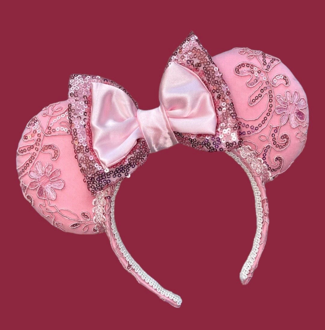 Pretty in Pink Couture Ears, Pink Mickey Ears, Sequin Ears, Lace Ears ...