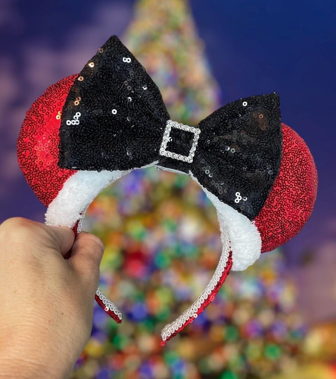 Red Sequin Santa Mickey Ears, Red Minnie Ears, Christmas Ears, Holiday ...