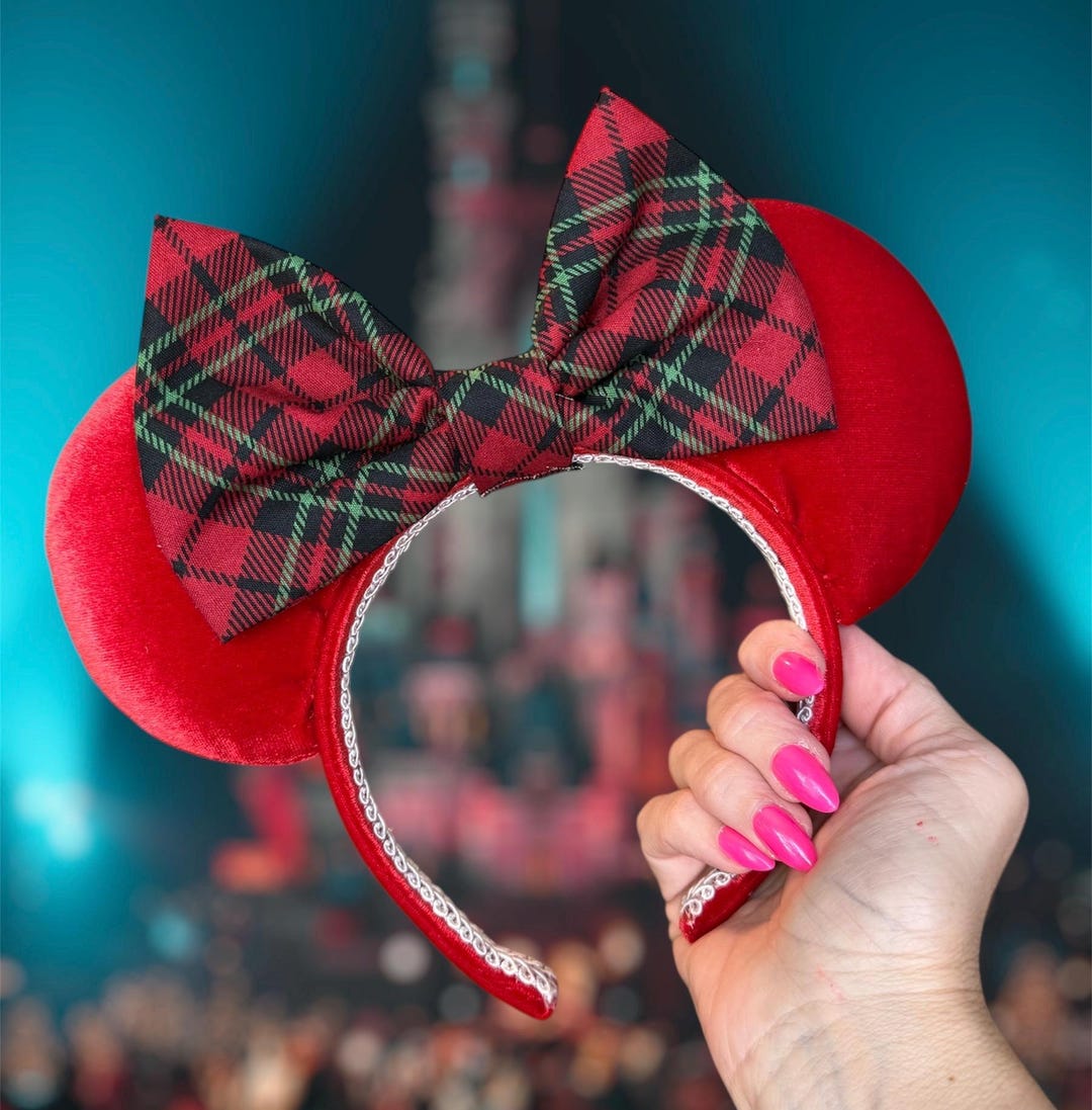 Christmas Plaid Red Velvet Minnie Ears Holiday Headband - Etsy