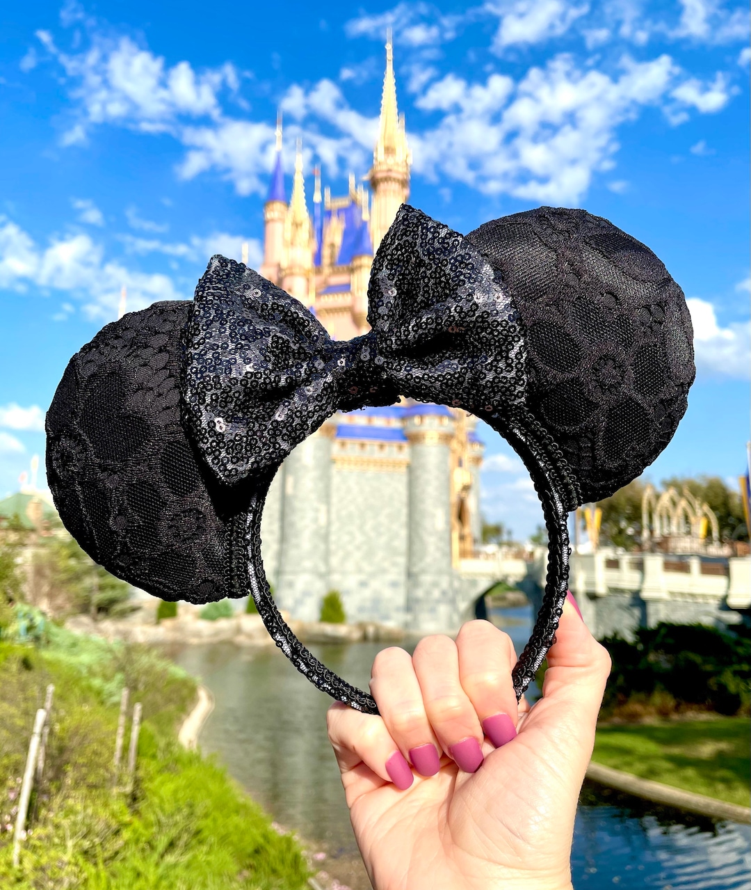 Black Lace Mickey Ears, Black Minnie Ears, Flower Mickey Ears, Sequin ...