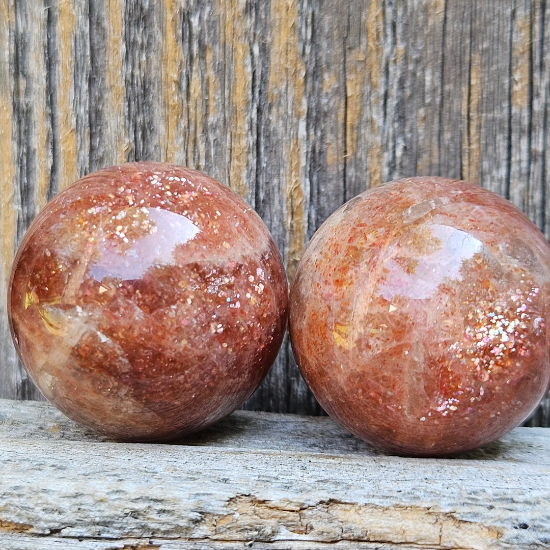25mm High Grade Sunstone Sphere Comes With Acrylic Ring Display Stand Confetti Orange Sunstone ...