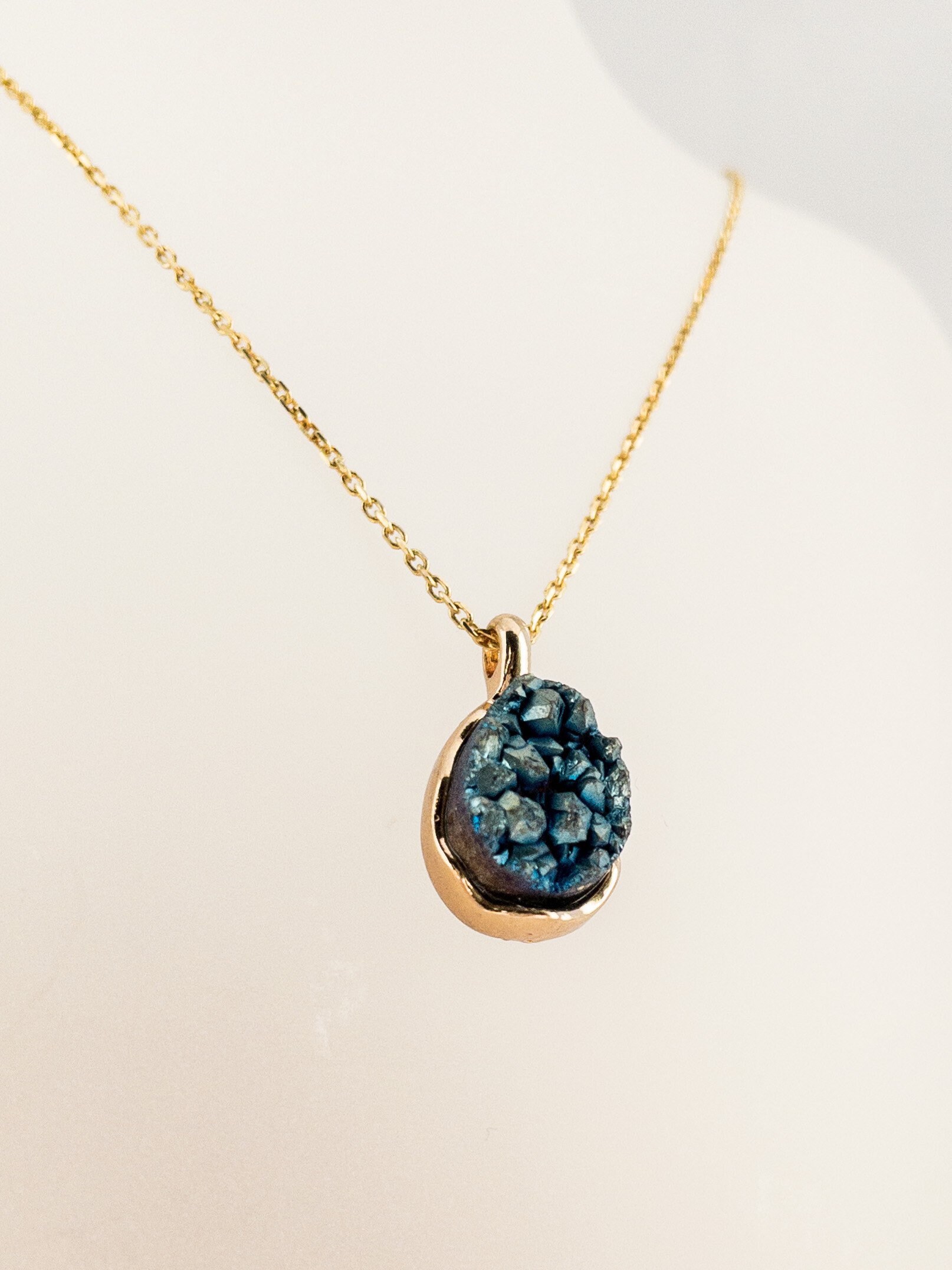 BLUE DRUZY PENDANT Necklace Natural Druzy Necklace Teardrop Druzy ...