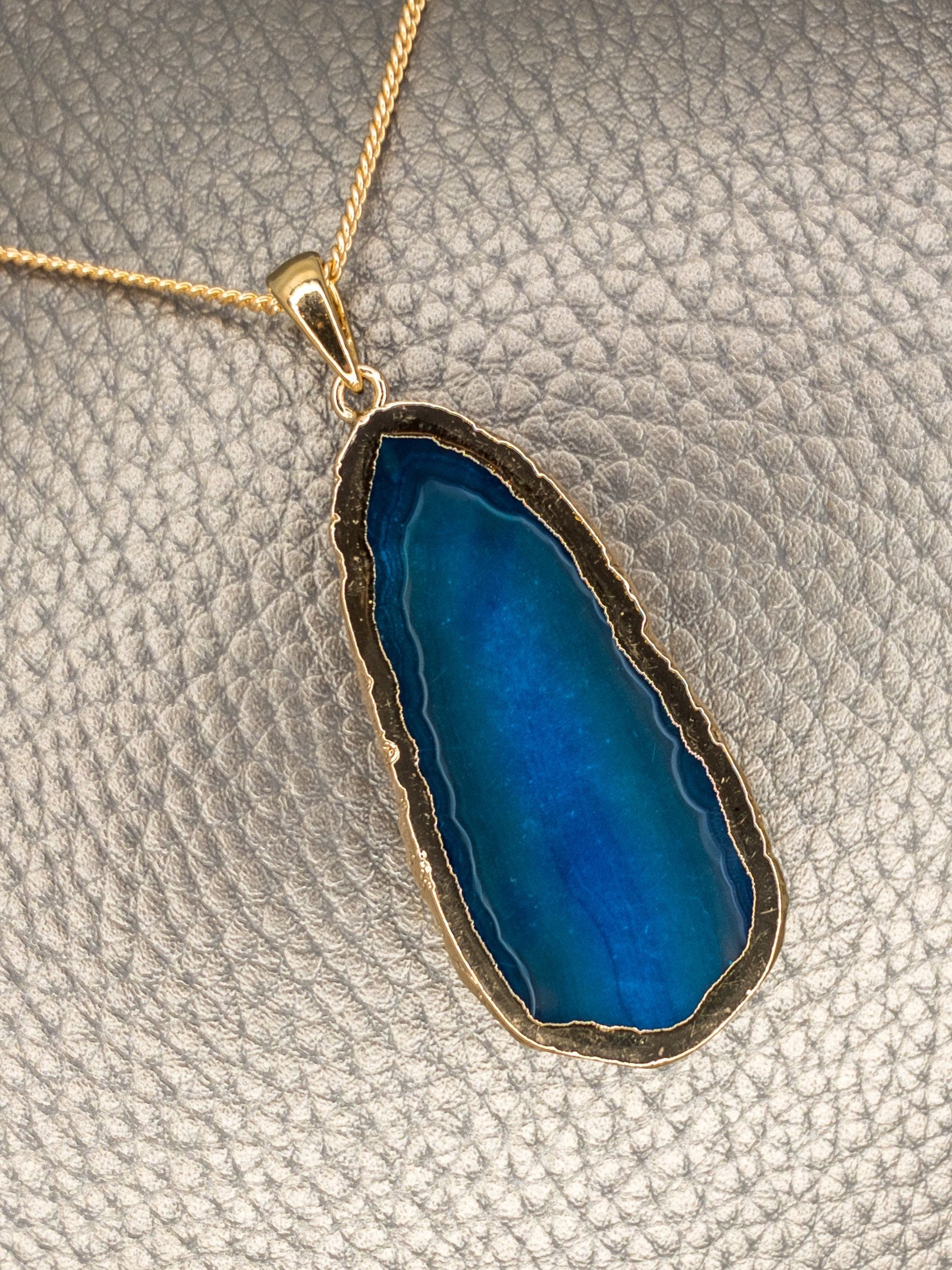 BLUE GEODE SLICE Pendant Necklace Agate Geode Slice Necklace | Etsy