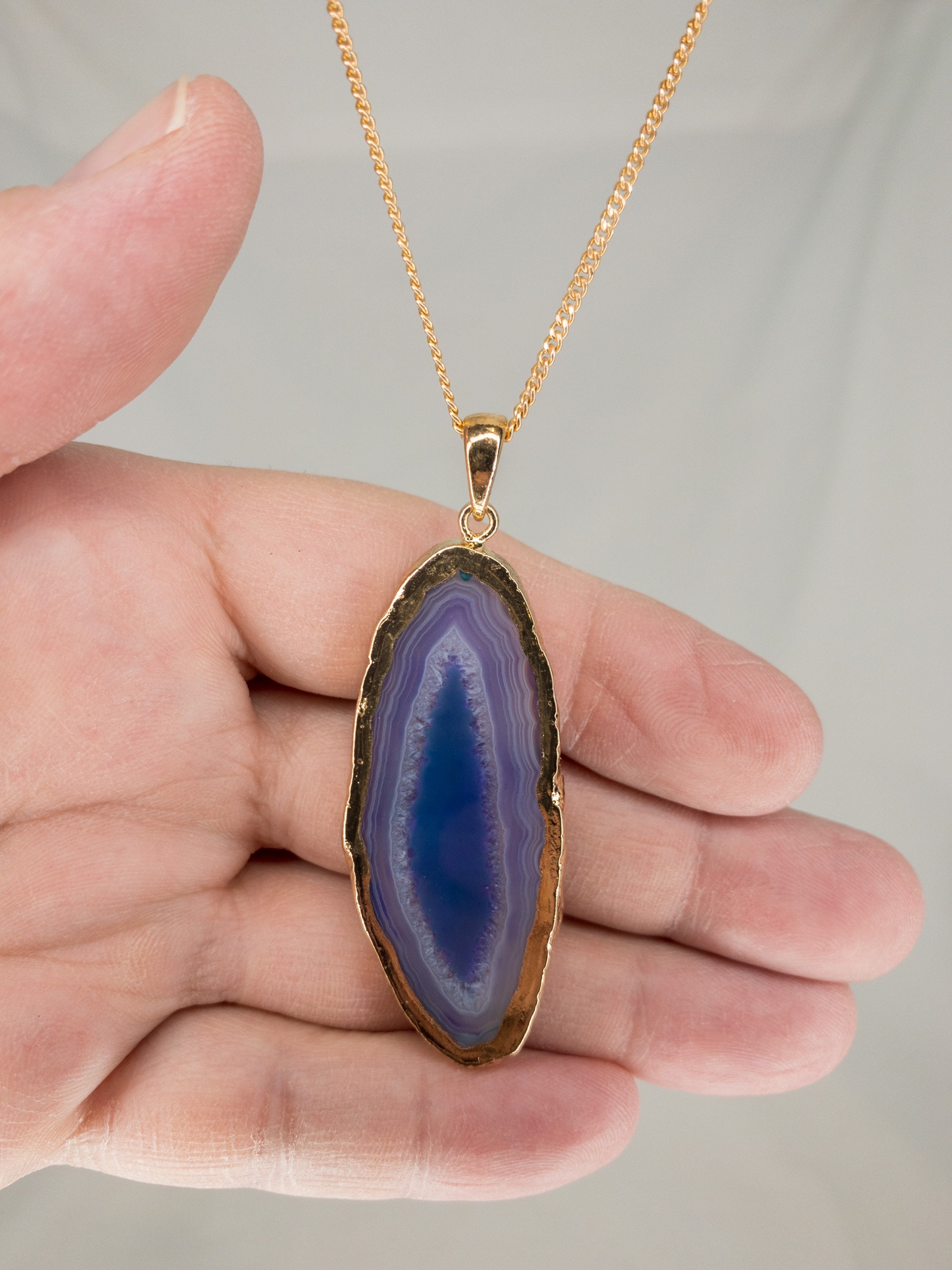 BLUE GEODE SLICE Pendant Necklace Agate Geode Slice Necklace | Etsy