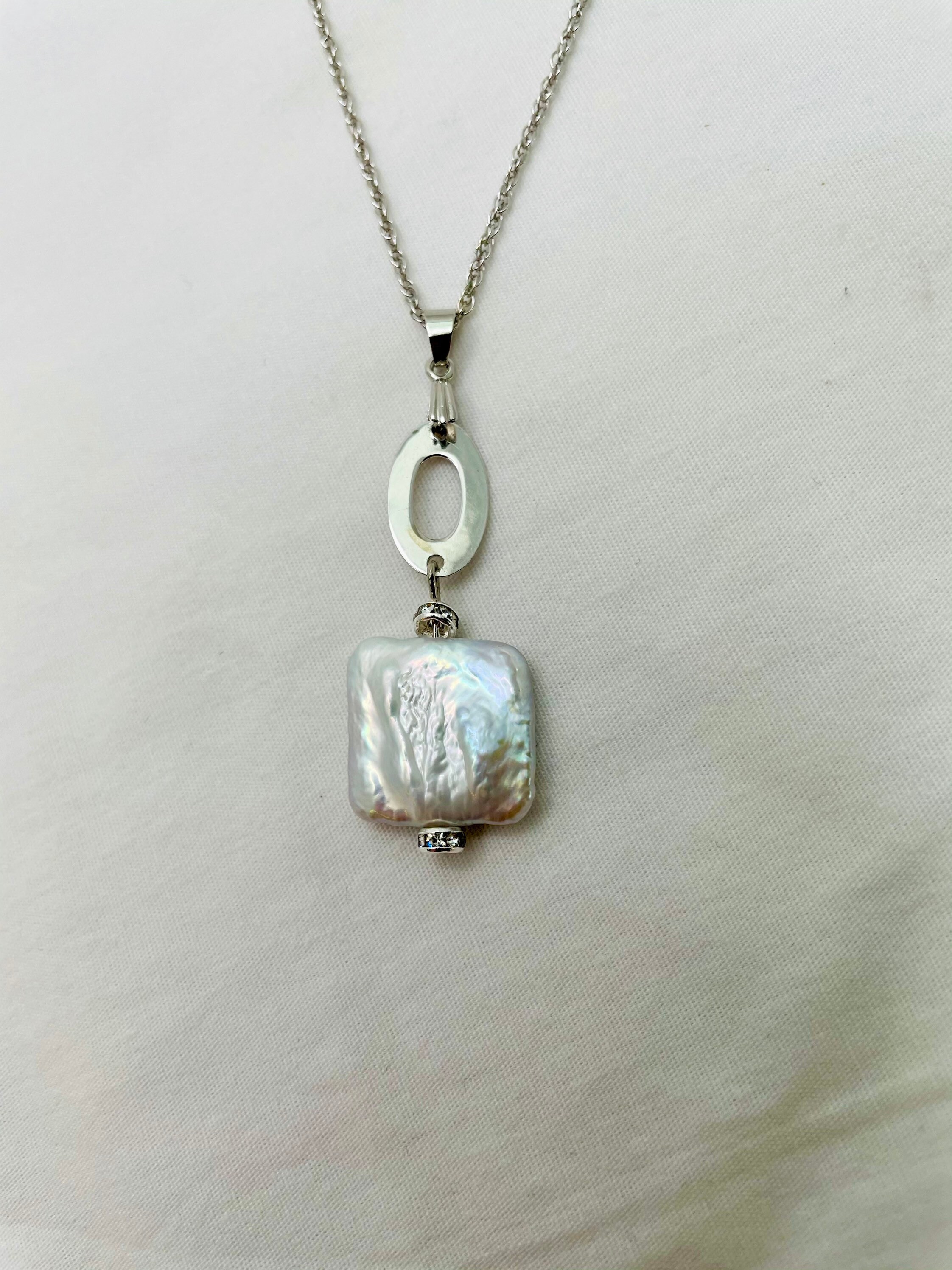 SQUARE PEARL and SILVER Necklace Freshwater Square Pearl and - Etsy.de