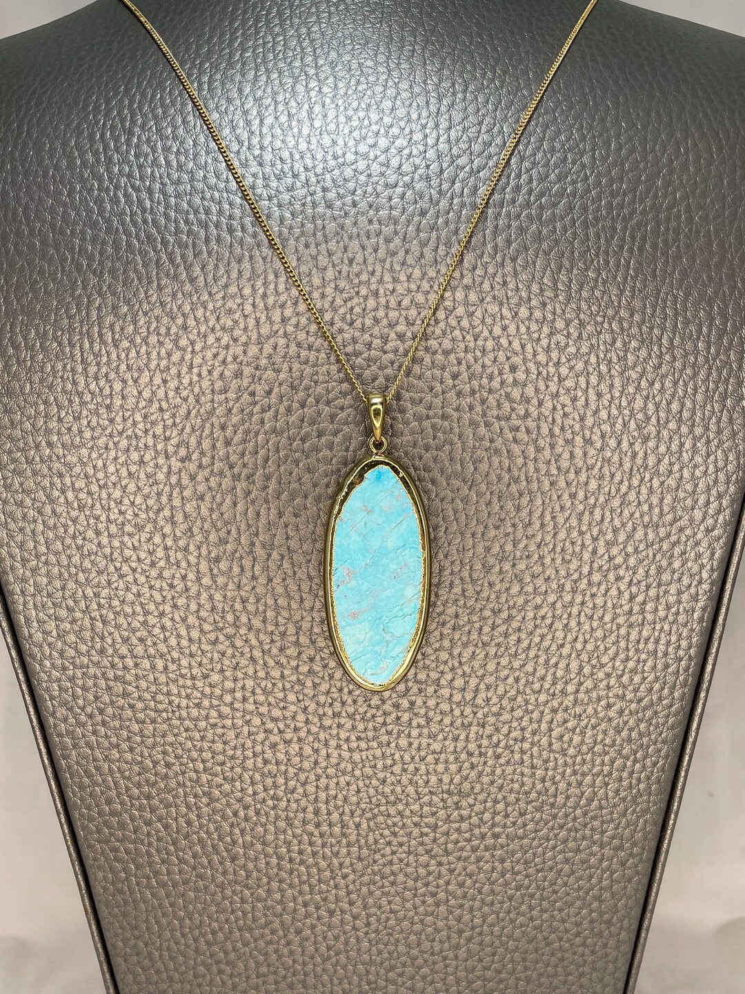 TURQUOISE GEMSTONE PENDANT Necklace Turquoise Gold Necklace Long ...