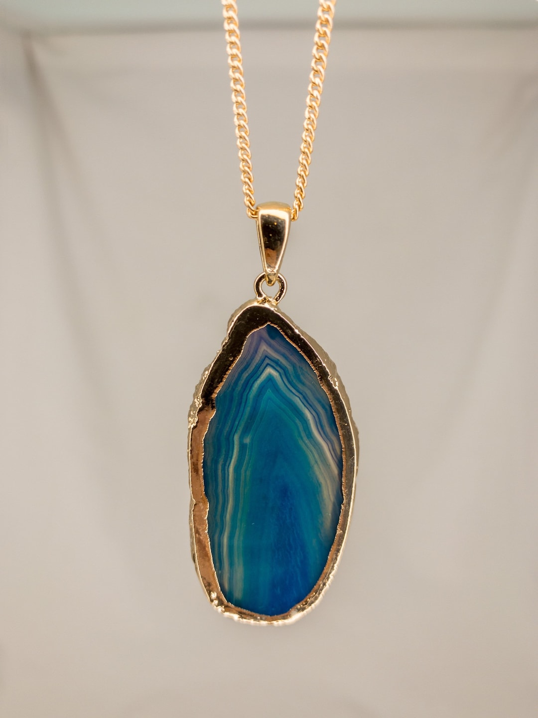 BLUE GEODE SLICE Pendant Necklace Agate Geode Slice Necklace Druzy ...