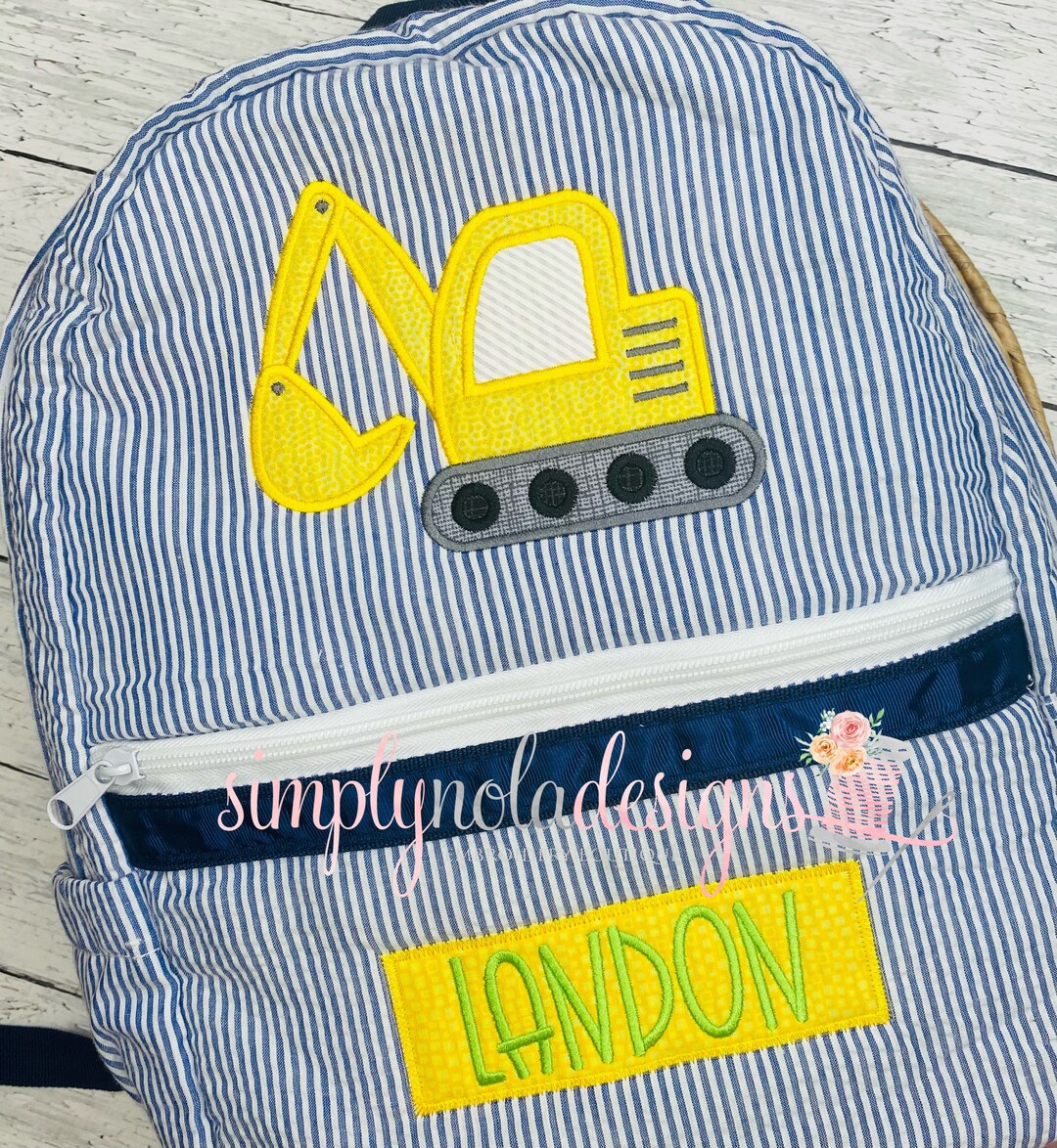 Excavator Applique Seersucker Backpack Seersuck Backpack - Etsy