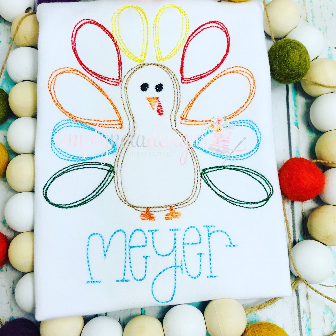 Vintage Stitch Turkey Boys Girls Shirt Thanksgiving Embroidered Design ...