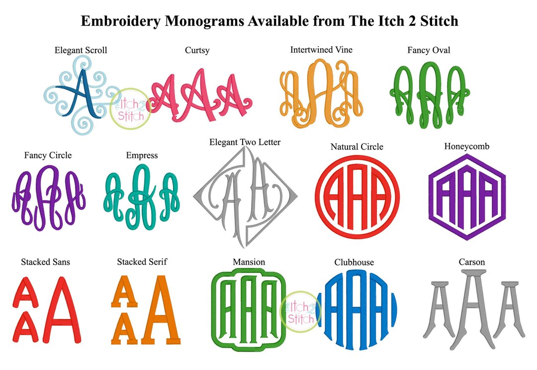 Monogram Font Chart for Stitch Out Do Not Purchase Font Options for ...