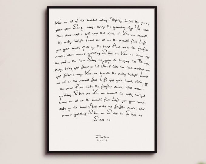 Handwritten Song Lyrics Personalized Poster | Wall Art | Song | Couples ...