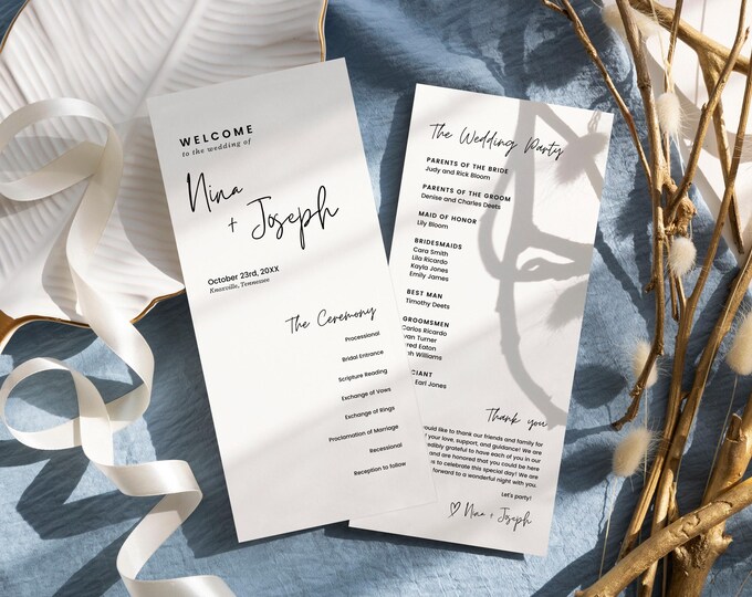 Minimalist Wedding Program | Winter Wedding | Order of Service | Modern ...