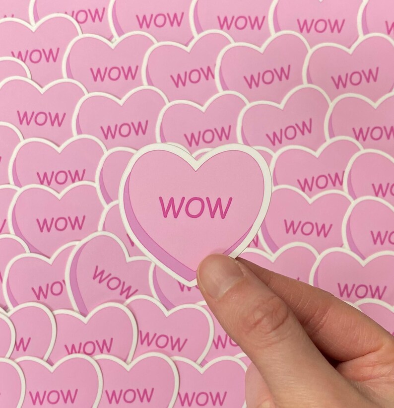 Wow Pink Candy Heart Vinyl Sticker | Heart Shaped Sticker | Sticker for ...