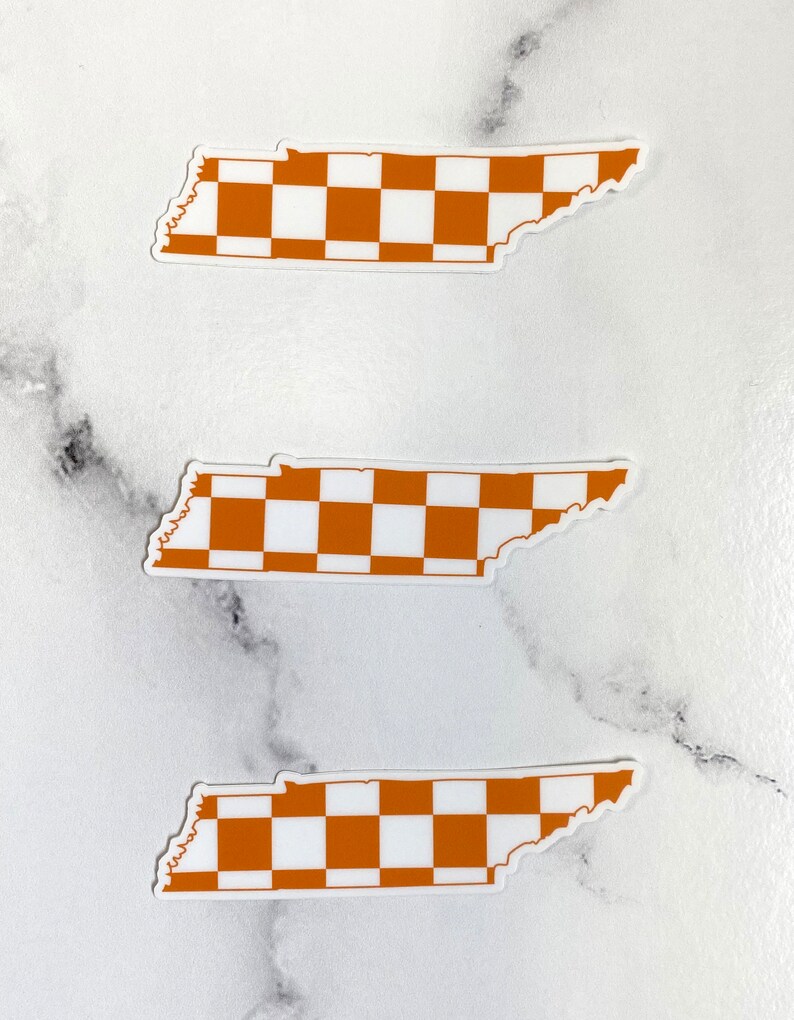 Checkerboard Tennessee State Sticker | UT Vols Sticker | Orange and ...