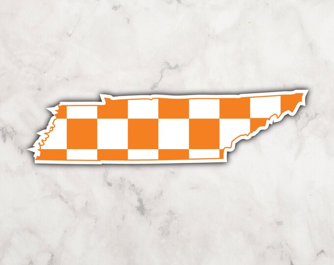 Checkerboard Tennessee State Sticker | UT Vols Sticker | Orange and ...