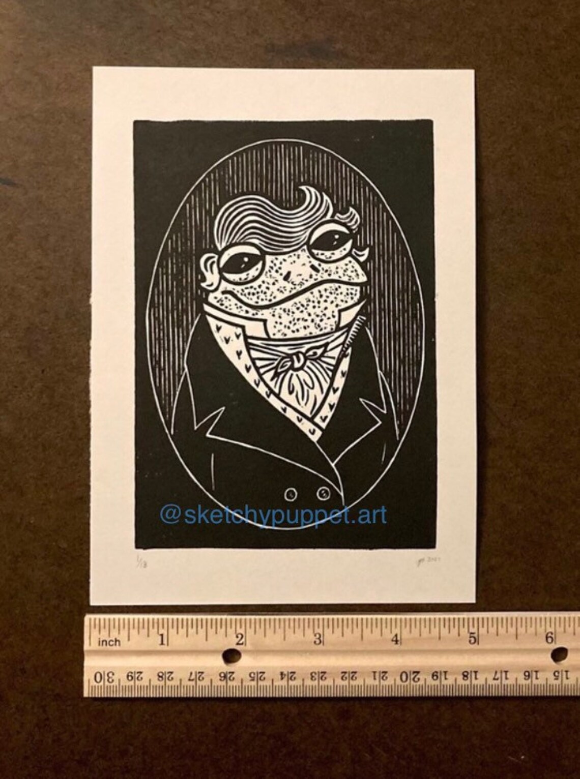 Frog Linocut Print, 5x7 Inch Hand Printed Wall Art, Whimsical Home ...