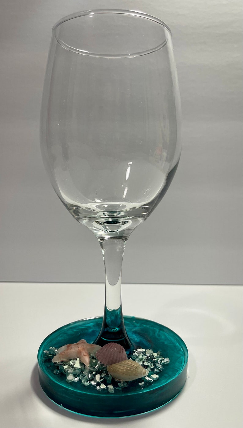 Beach Themed White Wine Glassware With Resin Coaster Base, Turtle ...