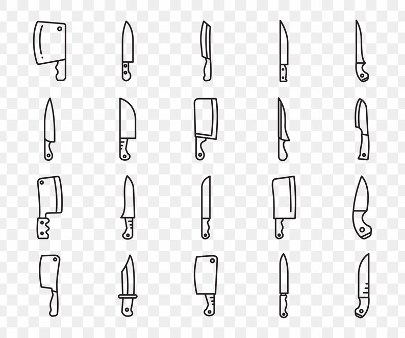 Kitchen Knife Icons, Butcher Knife, Chef Knife, Cutter Line ...
